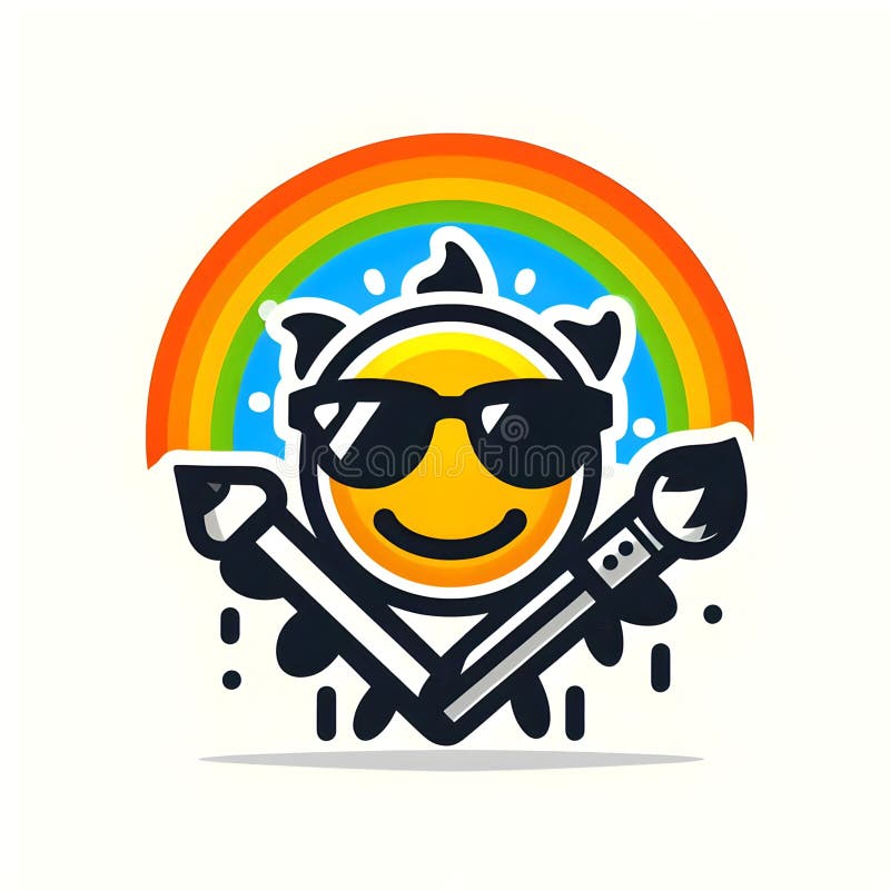 Vector Illustration of Sun Holding Pencil and Brush Stock Illustration ...