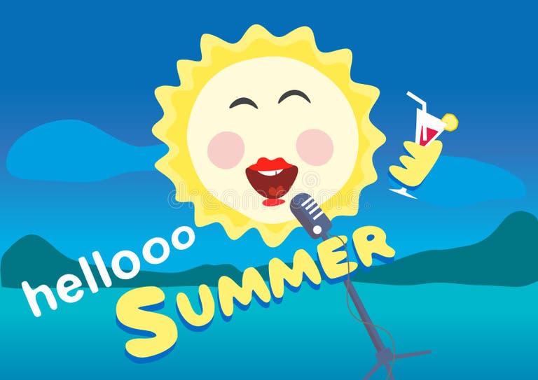 Vector Illustration. the Sun Sings into the Microphone. Summertime ...