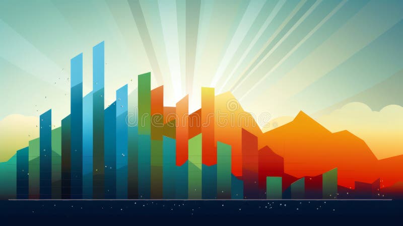 Vector Illustration of a Sunset Over the City with a Bar Graph. Stock ...