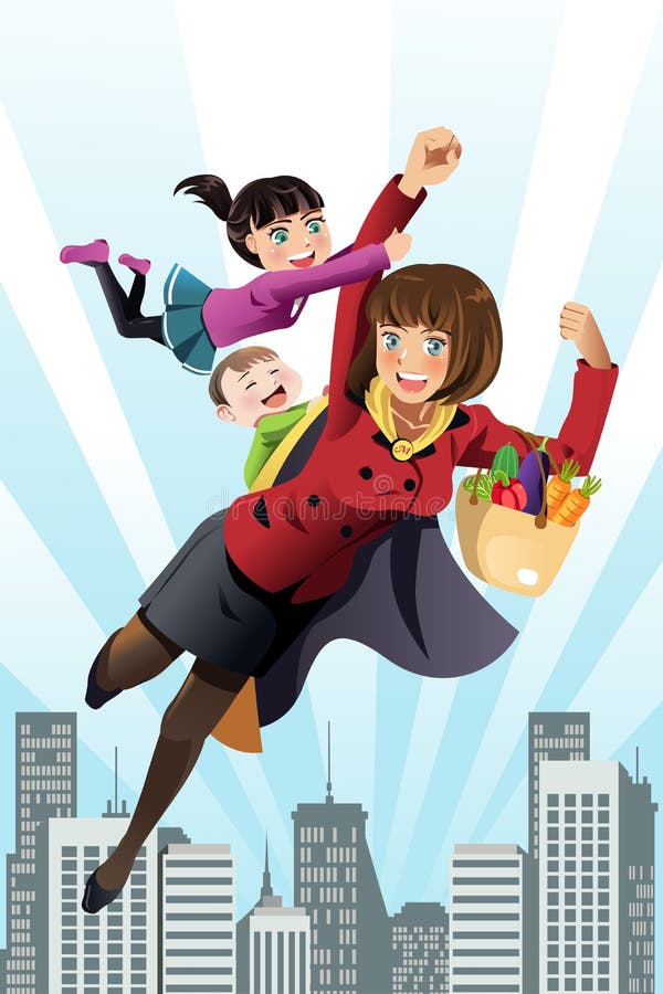 Super mom stock vector. Illustration of cheerful, people - 30053116