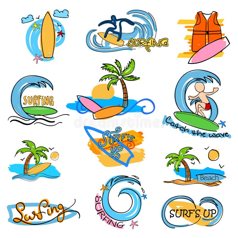 Surfing Label Tag Sticker for Advertisement Stock Vector - Illustration ...