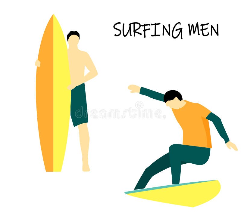 Vector Illustration with Surfing Men with Board. Stock Vector ...