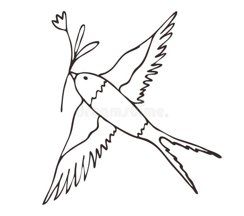 Vector Illustration of a Swallow Bird in Flight with a Flower. Stock ...