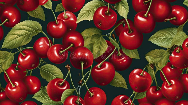 Vector Illustration of Sweet Cherry Berries Texture. Cherry Pattern ...