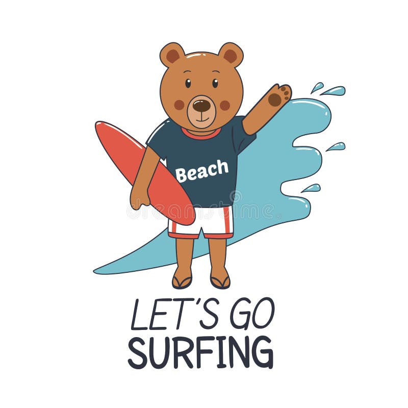 Bear Surfing On The Waves. Cartoon Illustration. Stock Vector ...
