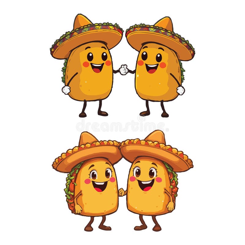 A Vector Illustration of Taco Characters Holding Hands Stock Vector ...