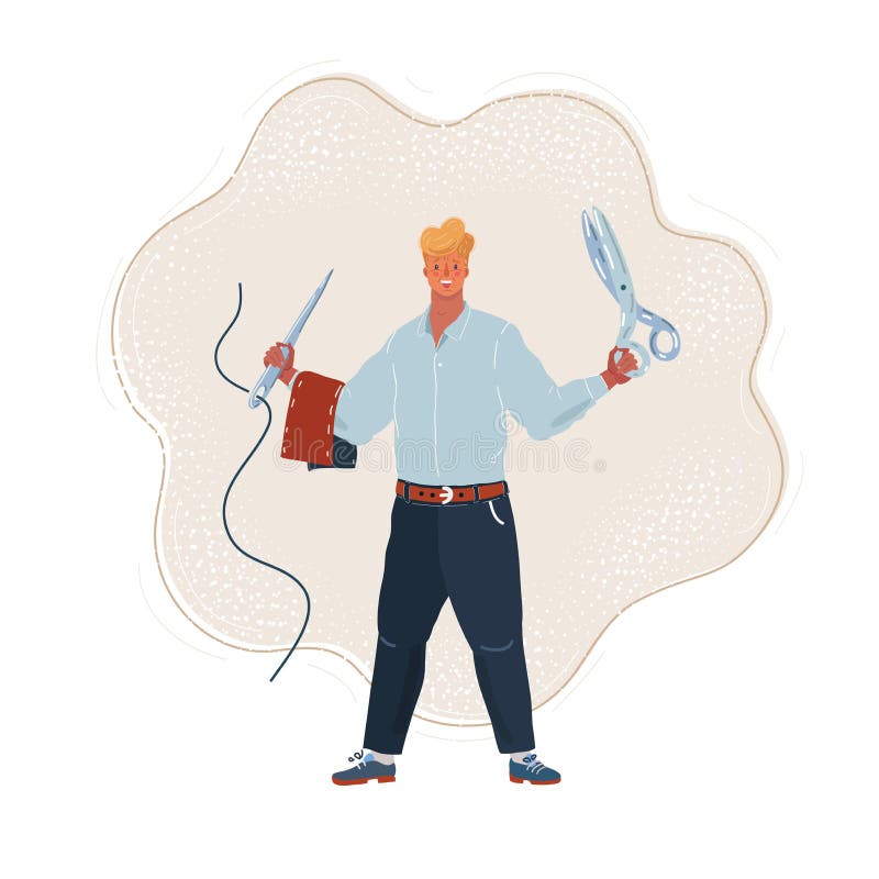 Vector Illustration of Tailor Man Holds a Pair of Tailor S Scissors and ...