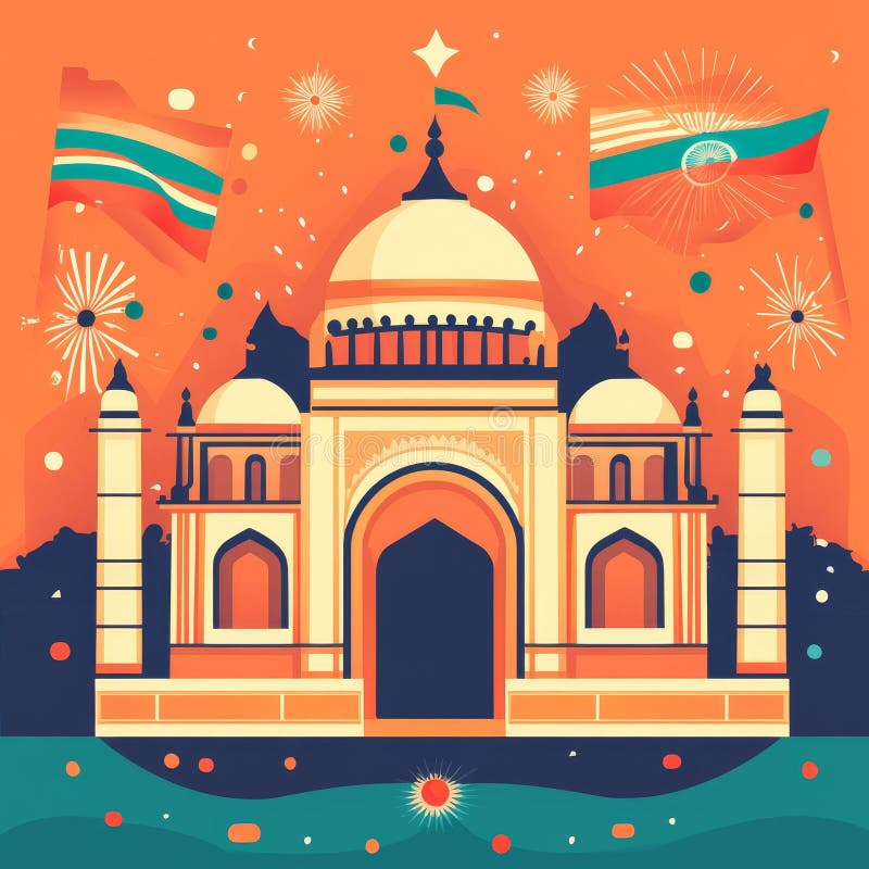 Vector Illustration of Taj Mahal in India. Flat Design Style Stock ...
