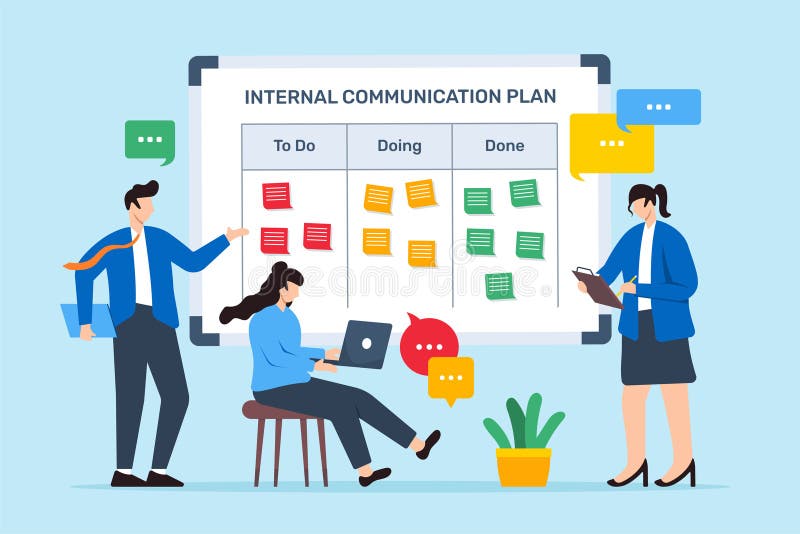 Vector Illustration of Team Developing Internal Communication Plan with ...