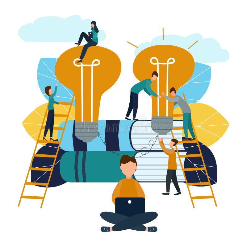 Vector Illustration, Teamwork, Employees Caught the Idea, Searching for ...