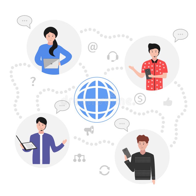 Vector Illustration of Teamwork Over the Internet, Communication, Chat ...