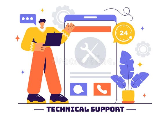 Vector Illustration of a Technical Support System Featuring Software Development, Customer ...