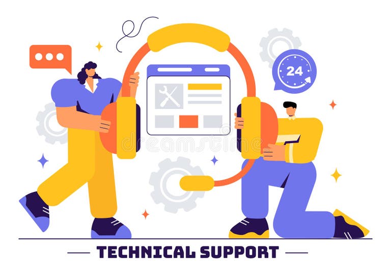 Vector Illustration of a Technical Support System Featuring Software ...