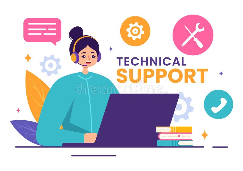 Vector Illustration of a Technical Support System Featuring Software ...