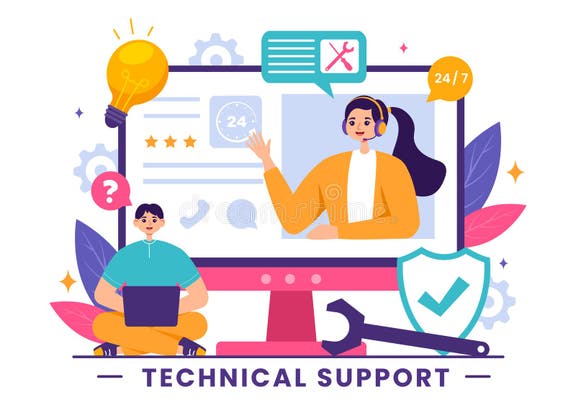 Vector Illustration of a Technical Support System Featuring Software ...