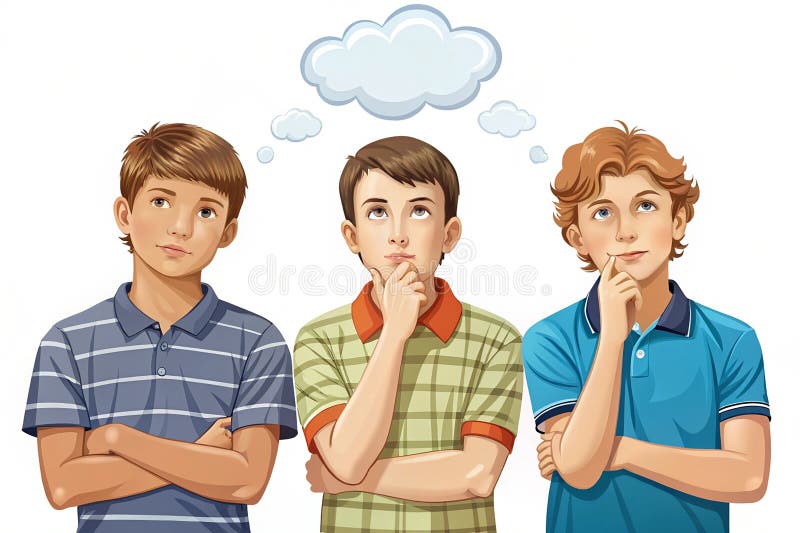 Teenage Boys Thinking about Problem Set Vector Stock Illustration ...
