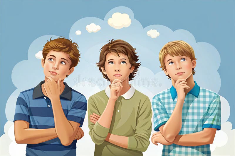 Teenage Boys Thinking about Problem Set Vector Stock Illustration ...