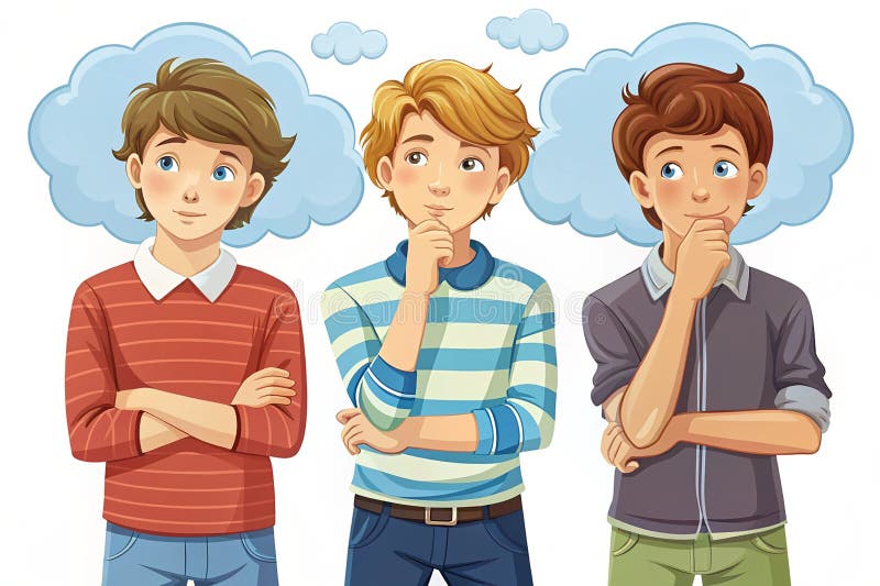 Teenage Boys Thinking about Problem Set Vector Stock Illustration ...