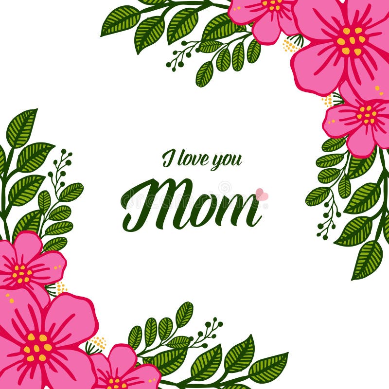 Vector Illustration Template Card Mom with Pattern Pink Flower Frame ...