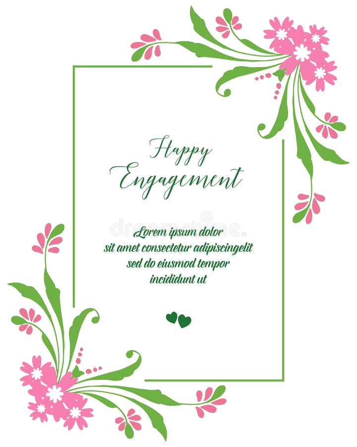 Vector Illustration Template of Happy Engagement with Leaf Flower Frame ...