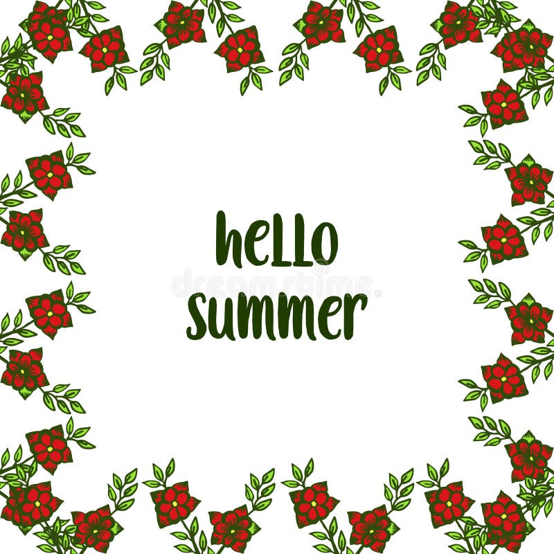 Vector Illustration Template Hello Summer for Red Floral Frame Isolated ...
