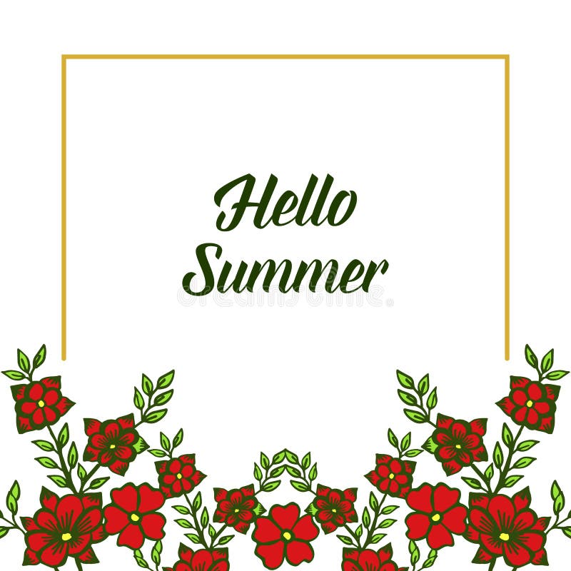 Vector Illustration Template Hello Summer for Red Floral Frame Isolated ...