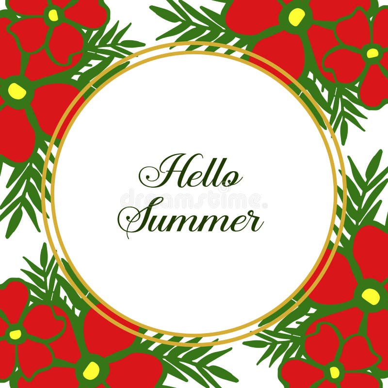Vector Illustration Template Hello Summer with Red Flower Frames Blooms ...