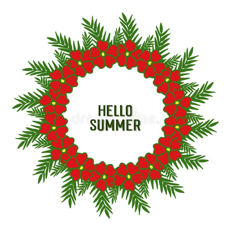 Vector Illustration Template Hello Summer with Red Flower Frames Blooms ...
