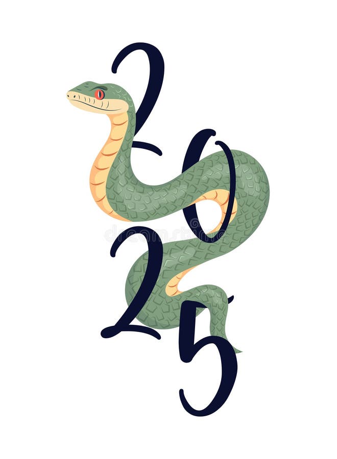 Vector Illustration Template for 2025 Year of Snake Isolated on White ...