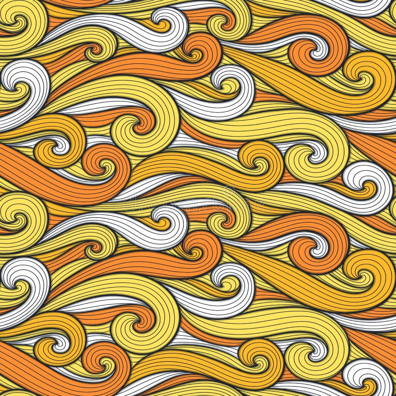 Abstract Colorful Curly Lines Seamless Patterns Set. Waves and Curls ...
