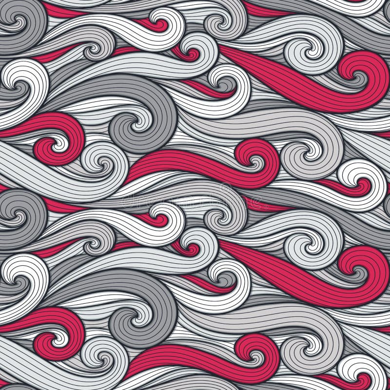 Abstract Colorful Curly Lines Seamless Patterns Set. Waves and Curls ...