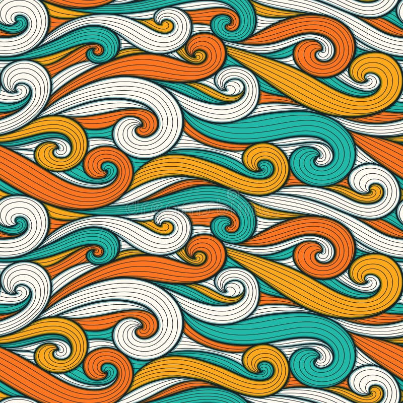 Abstract Colorful Curly Lines Seamless Patterns Set. Waves and Curls ...