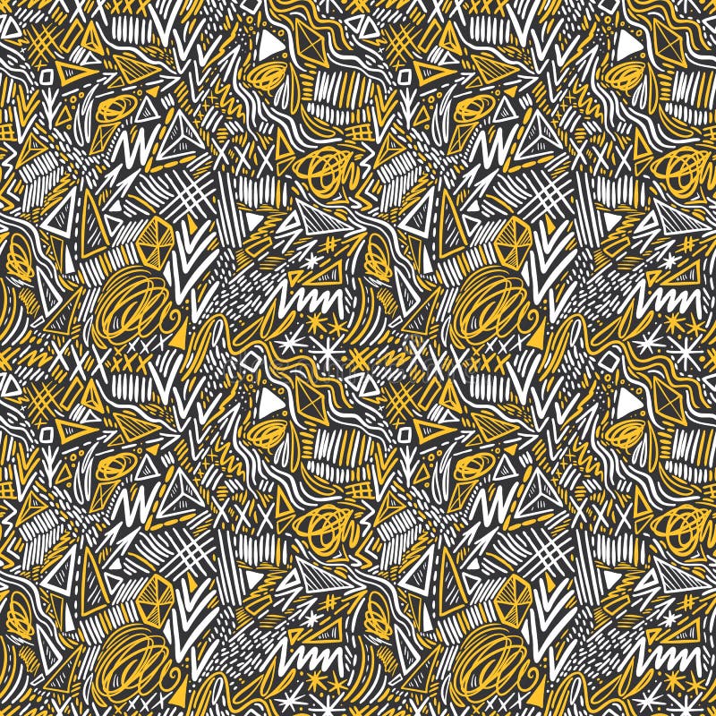 Geometric Doodle Hand Drawn Seamless Pattern. Random Decorative ...