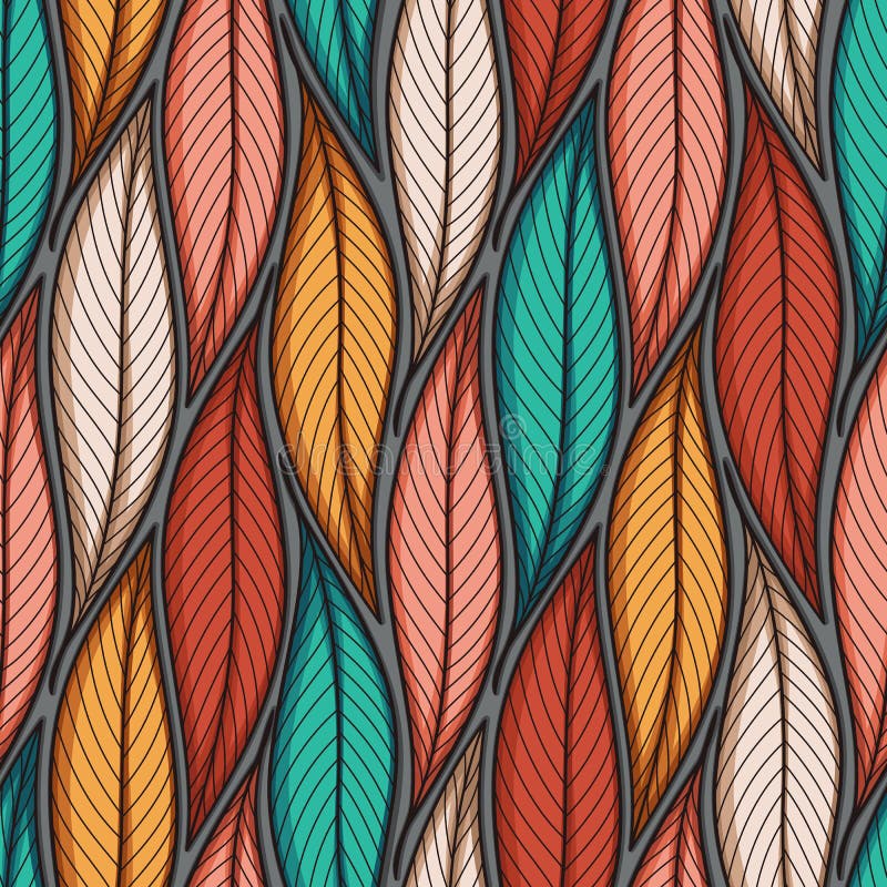 Stylized Colorful Leaves Seamless Pattern. Nature Universal Textures ...
