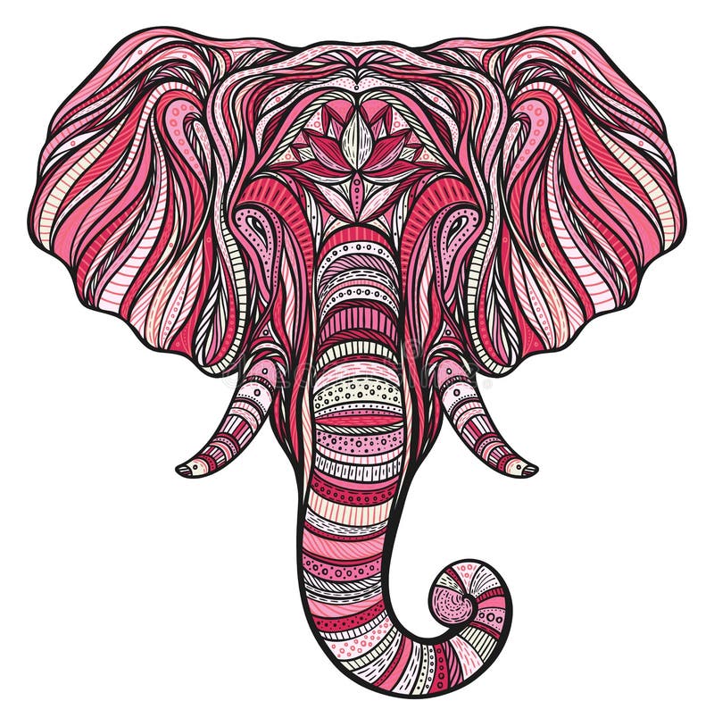 Stylized Ethnic Boho Elephant Portrait Isolated on White Background ...