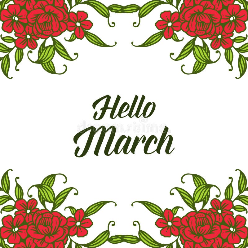 Vector Illustration Text Hello March with Beautiful Flower Frames Stock ...
