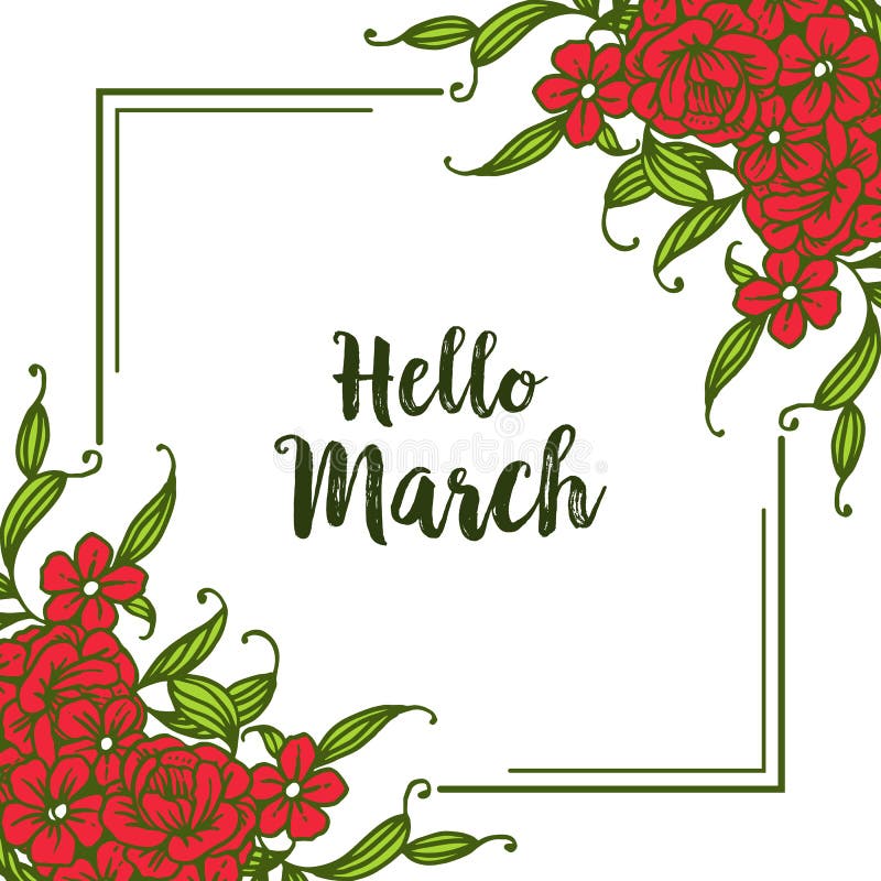 Vector Illustration Text Hello March with Beautiful Flower Frames Stock ...
