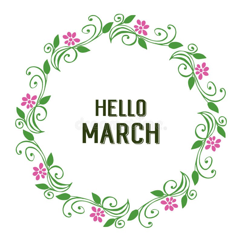 Vector Illustration Text Hello March with Design Flower Frame Stock ...