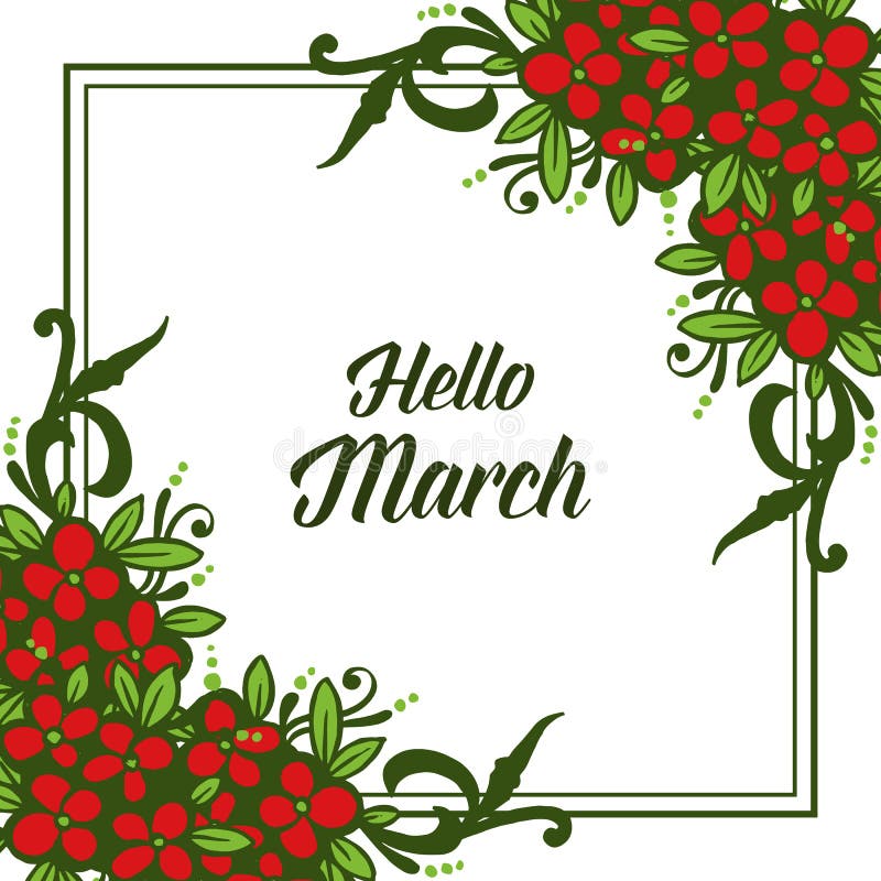 Vector Illustration Text Hello March with Red Flower Frame Stock Vector ...