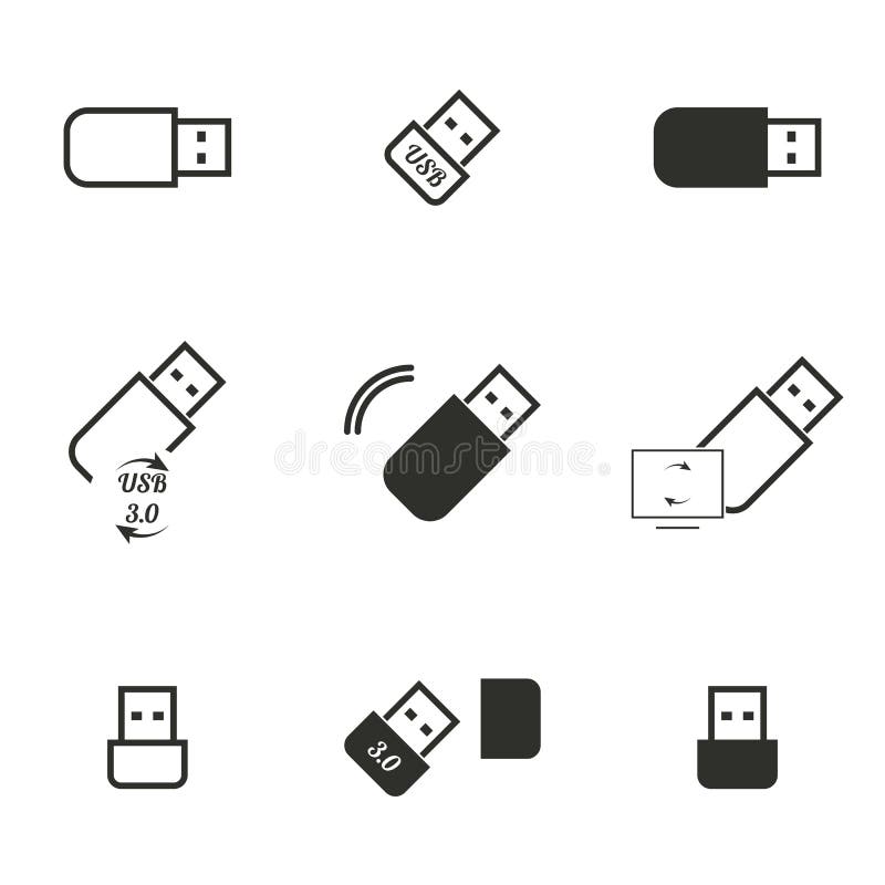 Vector Illustration on the Theme Usb Icons Stock Vector - Illustration ...