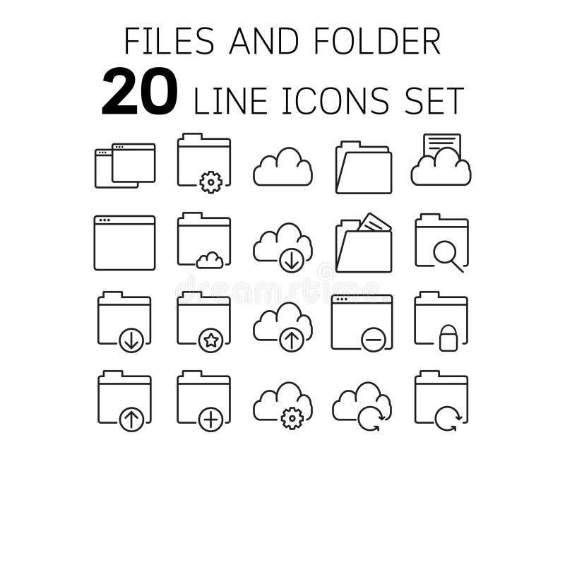 Vector Illustration of Thin Line Icons for Files and Folders. Stock ...