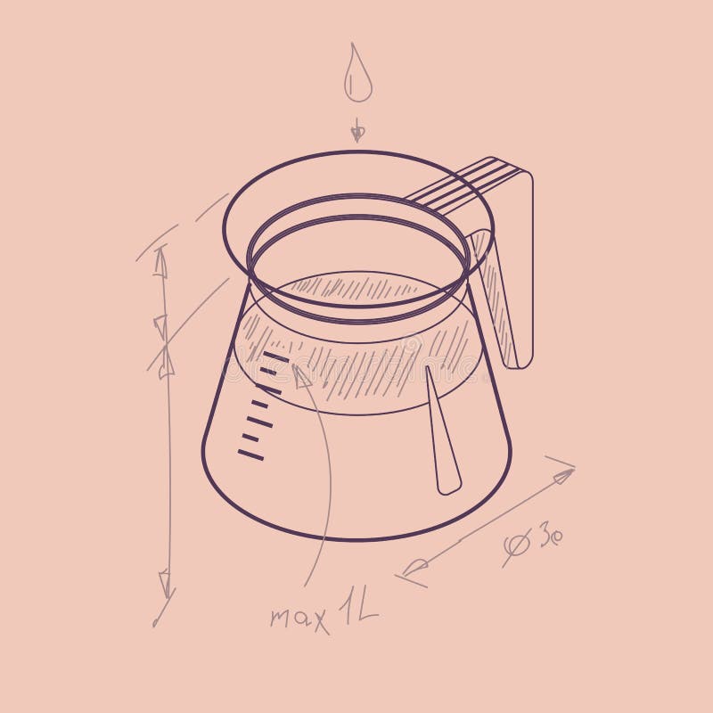 Vector Illustration Thin Line Sketch with 3D Coffee Pot. Coffee ...
