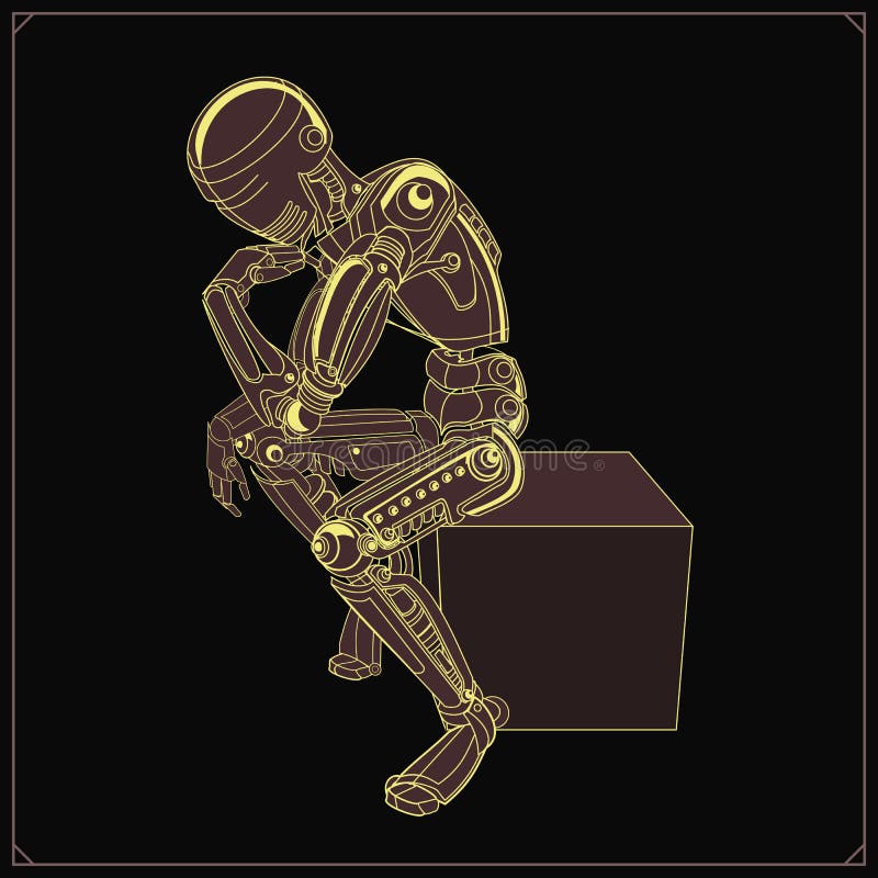 Vector Illustration of the Thinking Robot. Stock Vector - Illustration ...