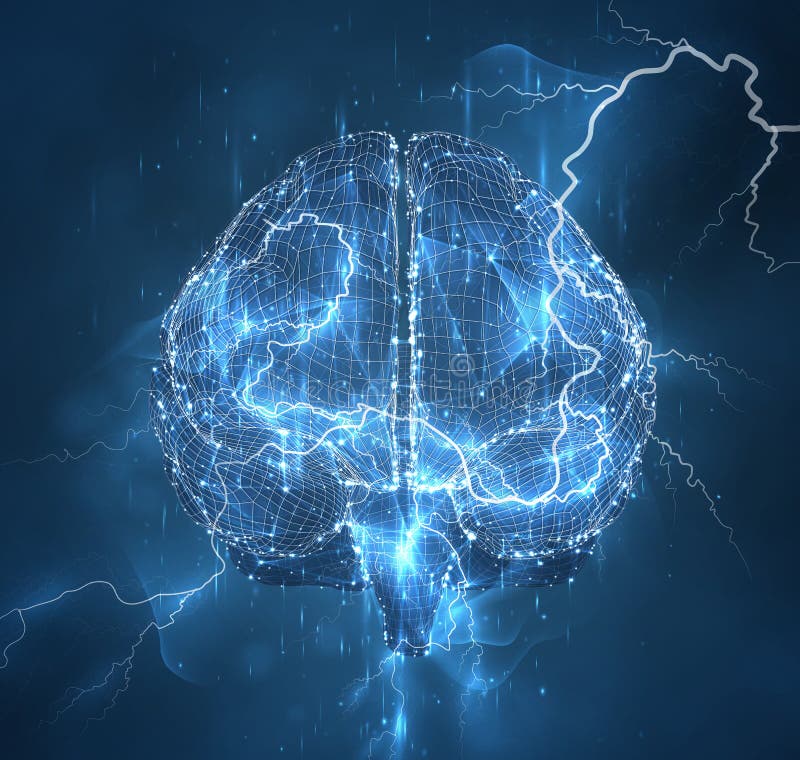 Vector Illustration, Three-dimensional Brain on a Dark Background,power ...