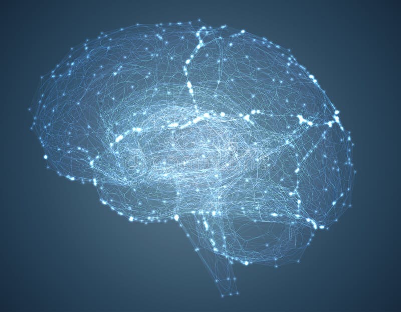 Vector Illustration, Three-dimensional Brain on a Dark Background Stock ...