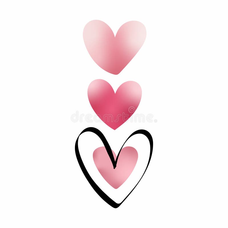 Vector Illustration. Three Hearts with Gradient Pink Fill, Bottom Heart ...