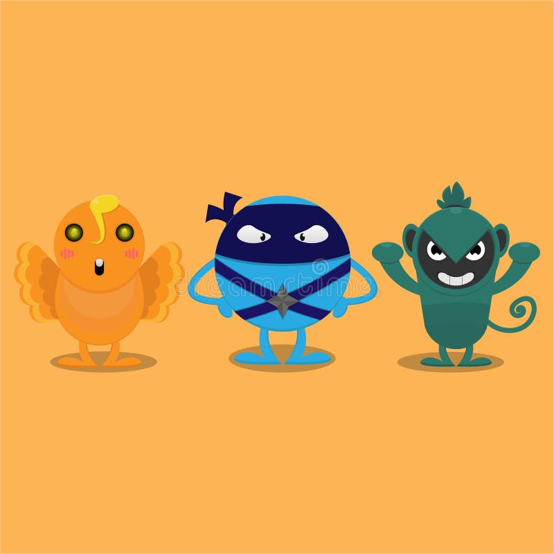 Vector Illustration of Three Monsters with Different Shapes. Stock ...