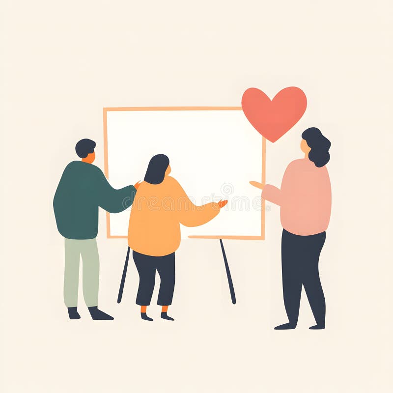 Vector Illustration of Three People Discussing a Project with a Large ...