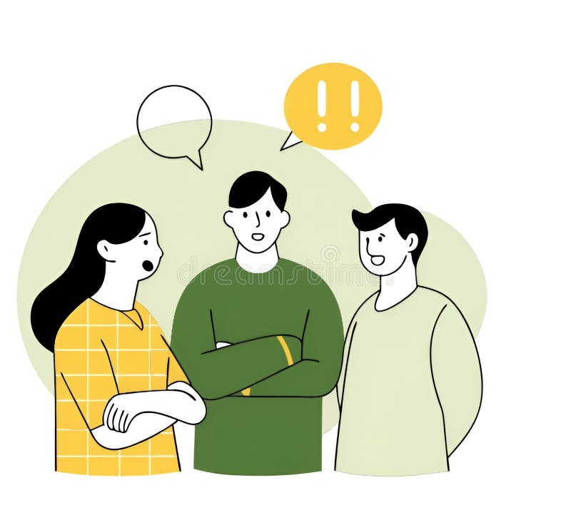 Vector Illustration of Three People Engaged in a Conversation with ...