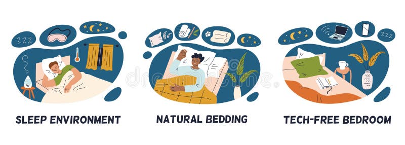 Vector Illustration of Three Sleep Related Habits, Creating a ...